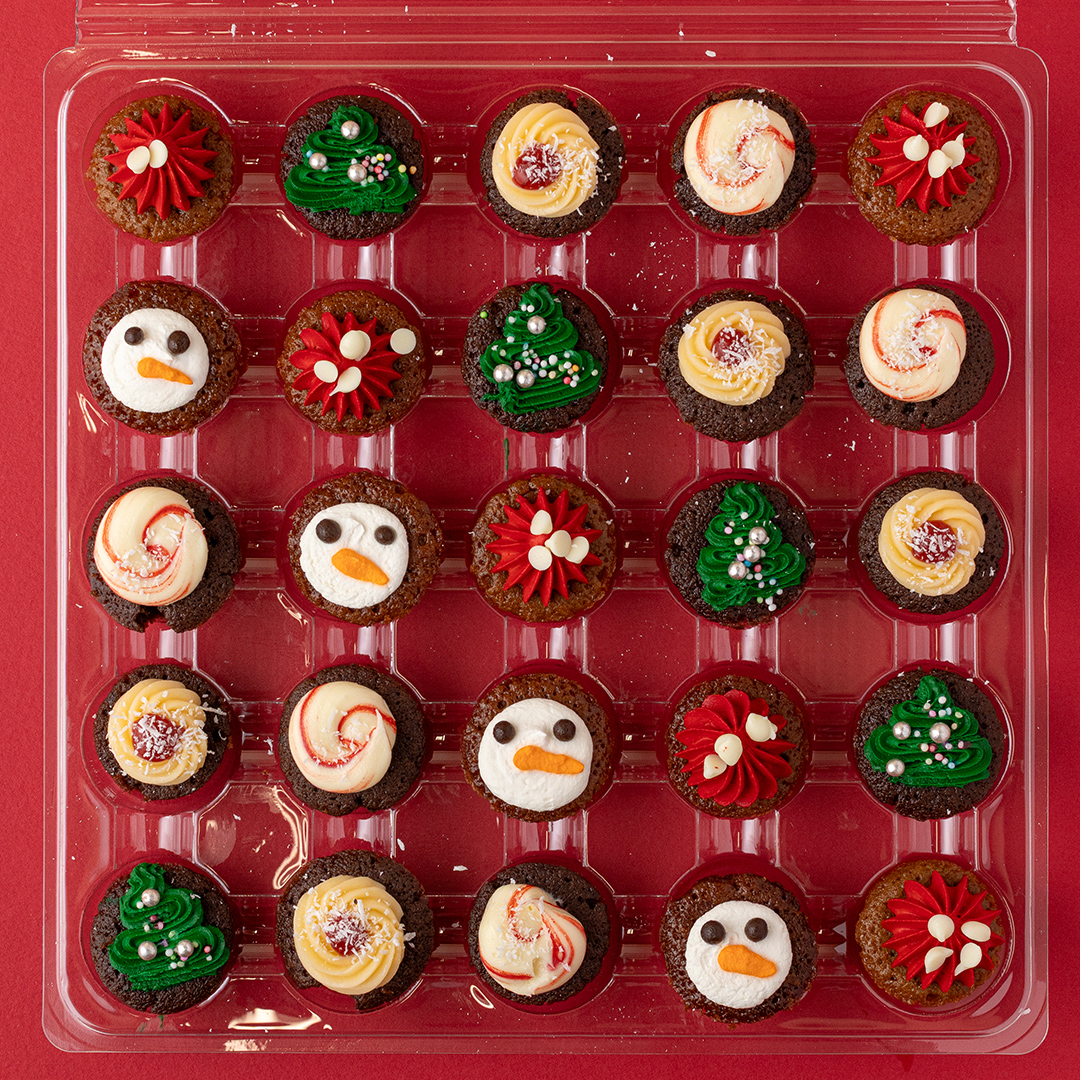 Christmas Assorted Party Pack (Box of 25 Mini Cupcakes) - Bob the Baker Boy